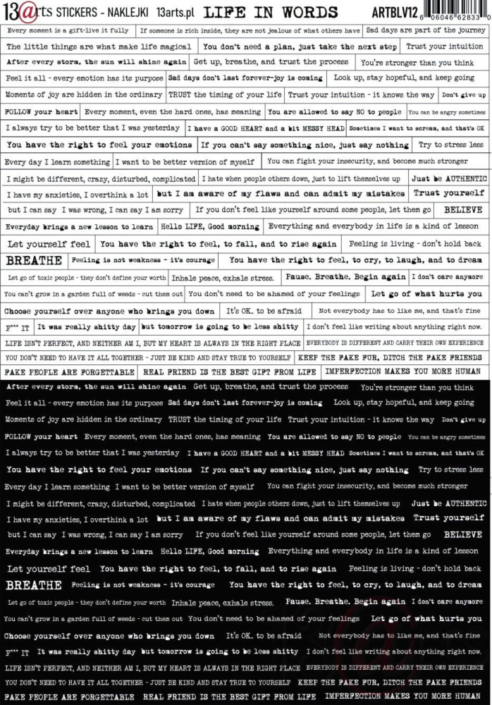 Stickers A4 - LIFE IN WORDS (ENG) - Scrappegarasjen AS