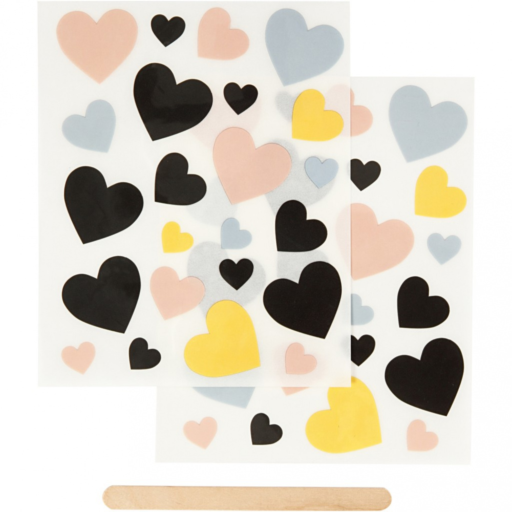 Rub on merkelapper, ark 12,2x15,3 cm, hjerter, 1pk. - Scrappegarasjen AS